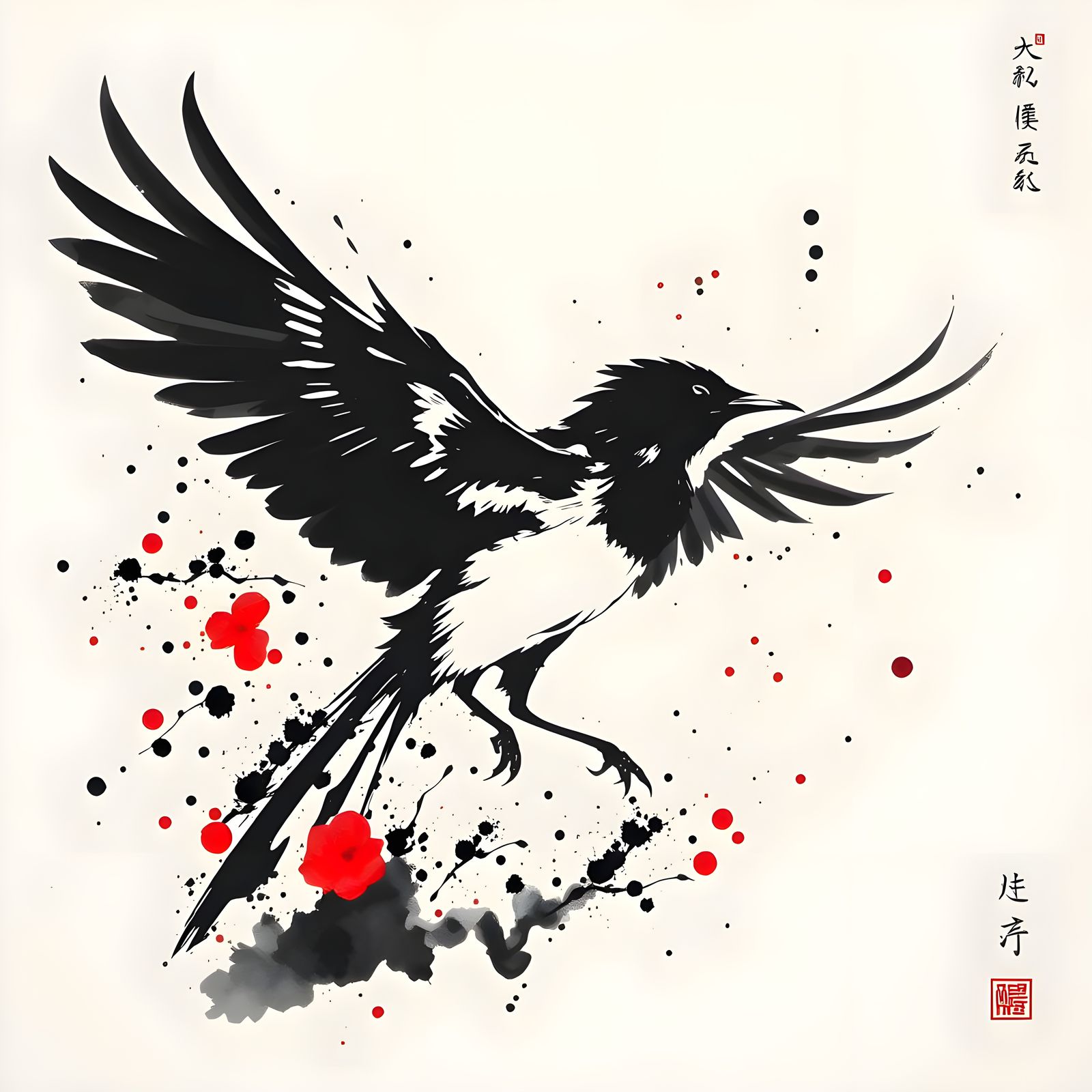 Ink painting of a magpie - Elegant Magpie in Ink Painting St...