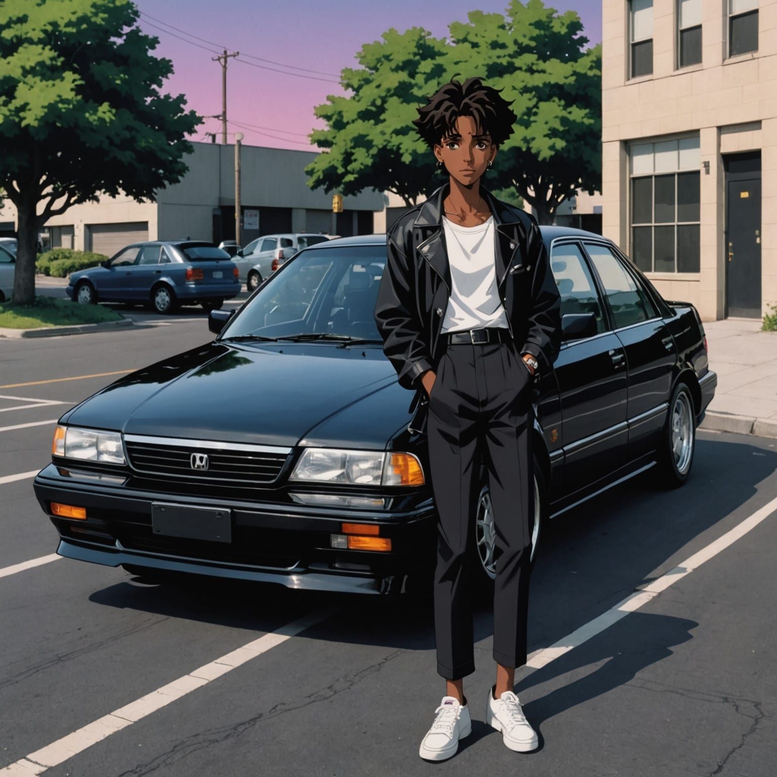 Elegant Black Anime Character in 90s Aesthetic wit... - AI Art