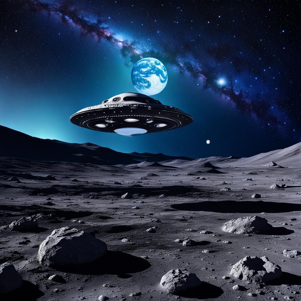 Photograph, Macro, sharp, miniature ufo with alien in it on the moon ...