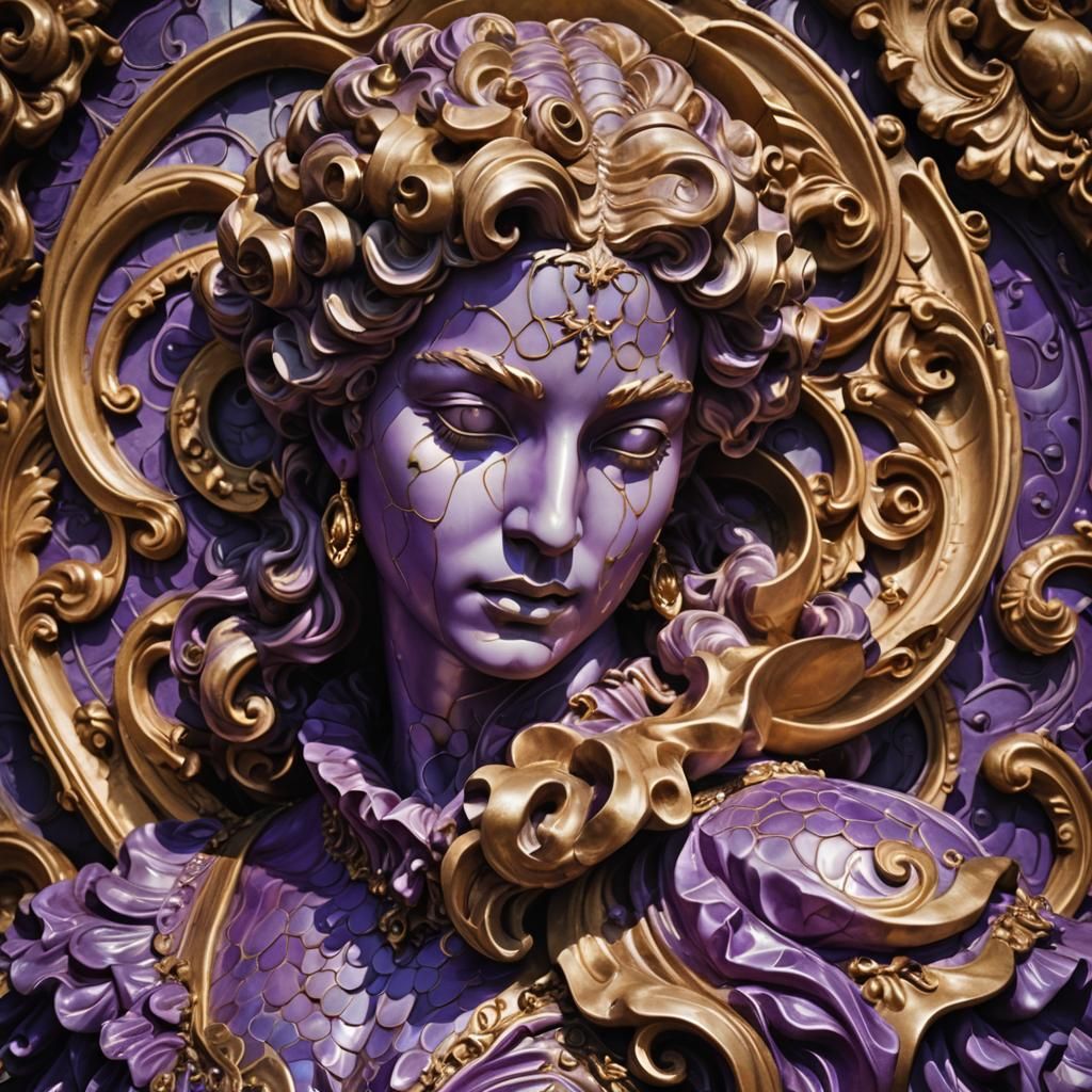 purple statue - Baroque Masterpiece: Lavish Purple Statue wi...