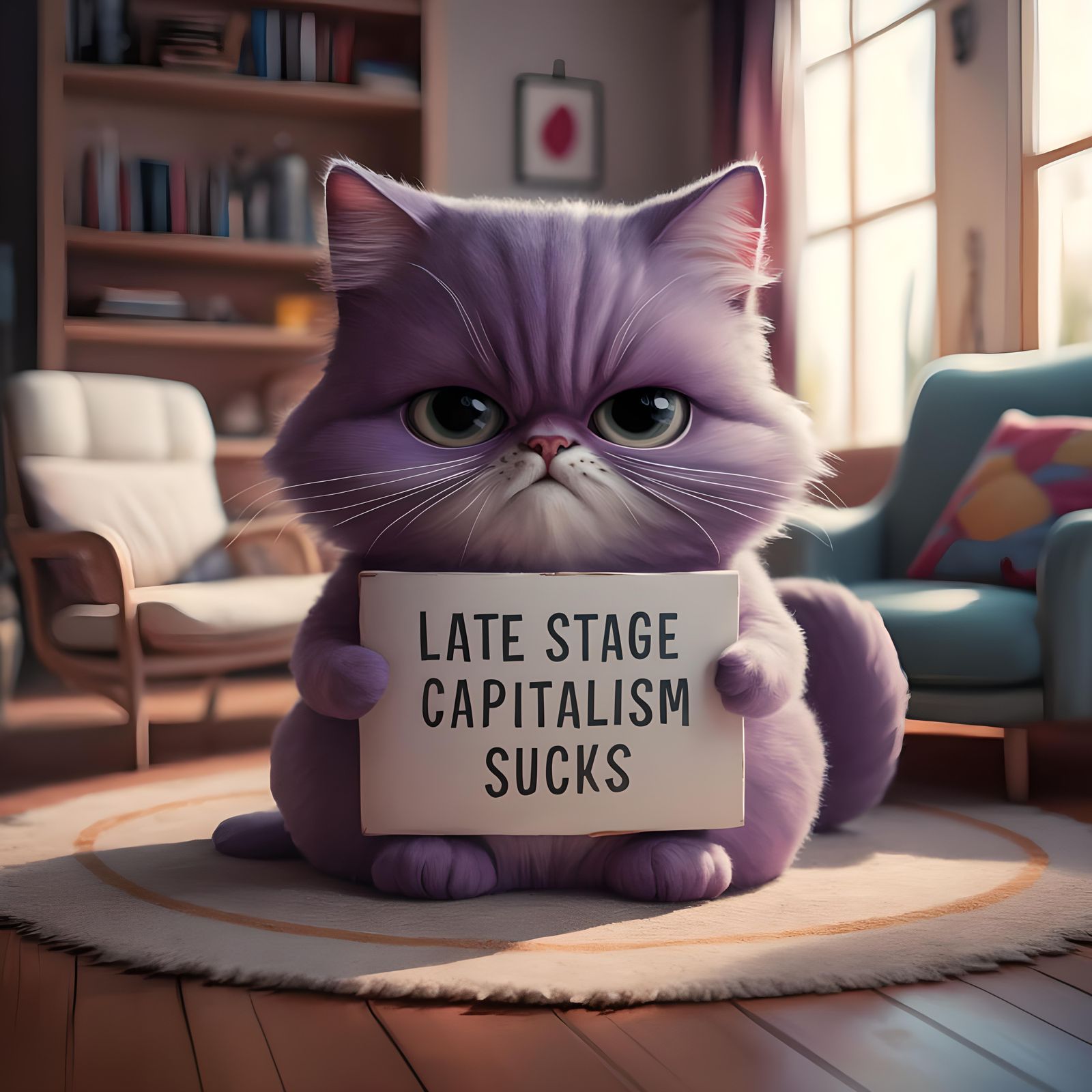 Cats with Signs "Late Stage Capitalism Sucks" - AI Generated Artwork ...