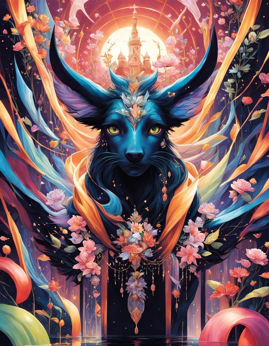 Enchanted Fantasy Being Amidst Veiled Elegance - AI Art