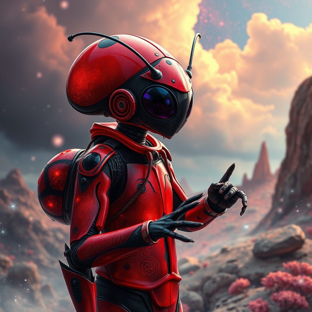 Ladybug Alien Explorer in Vibrant Surrealist Lands... - AI Art