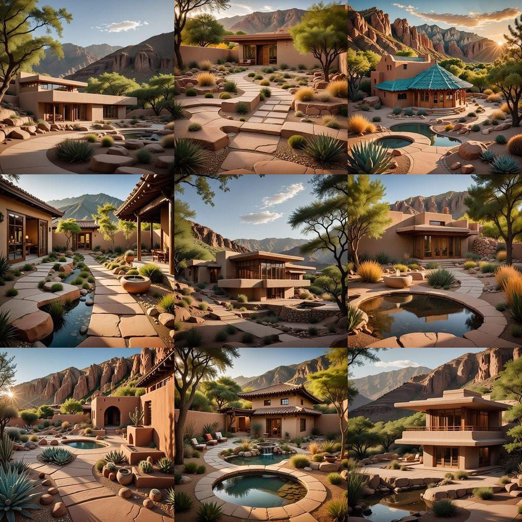 Modern Tea House with Zen Garden and River View - AI Art