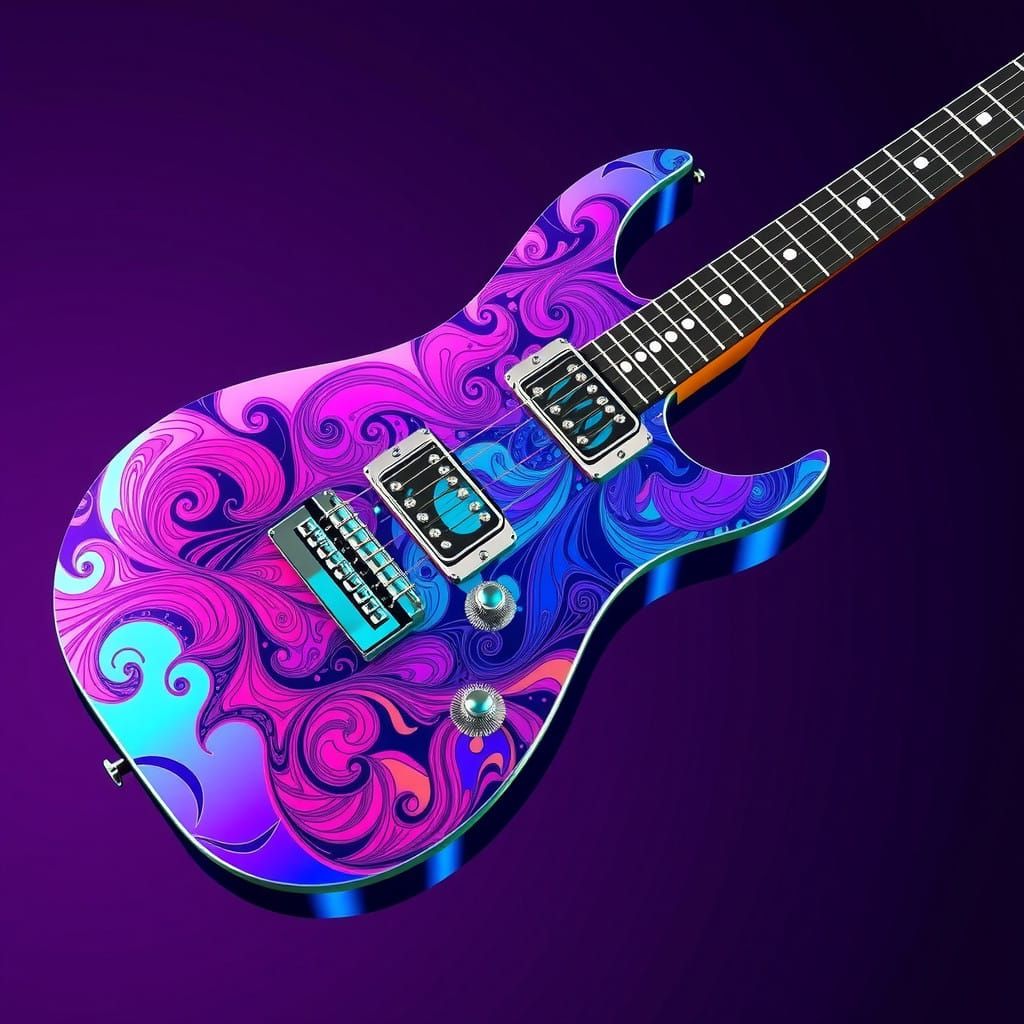 Electric Guitar in Iridescent Colors and Shimmerin... - AI Art