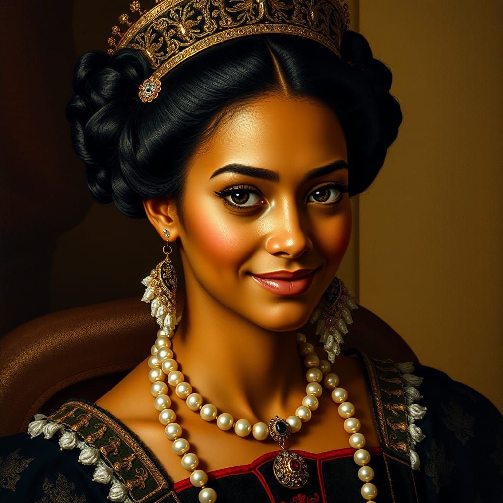 Tudor Queen - Elegant Tudor Queen with Opulent Jewels and Re...