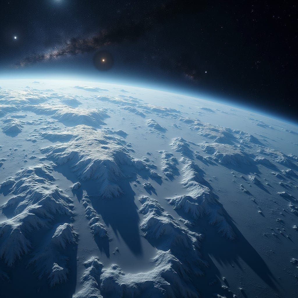 Interstellar Frozen Planet in Deep Space - AI Art