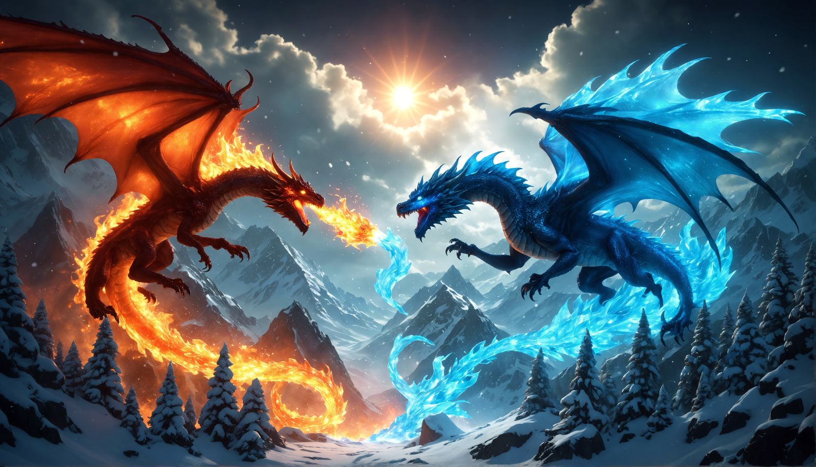 Pyrothrax vs. Glacimane - AI Generated Artwork - NightCafe Creator