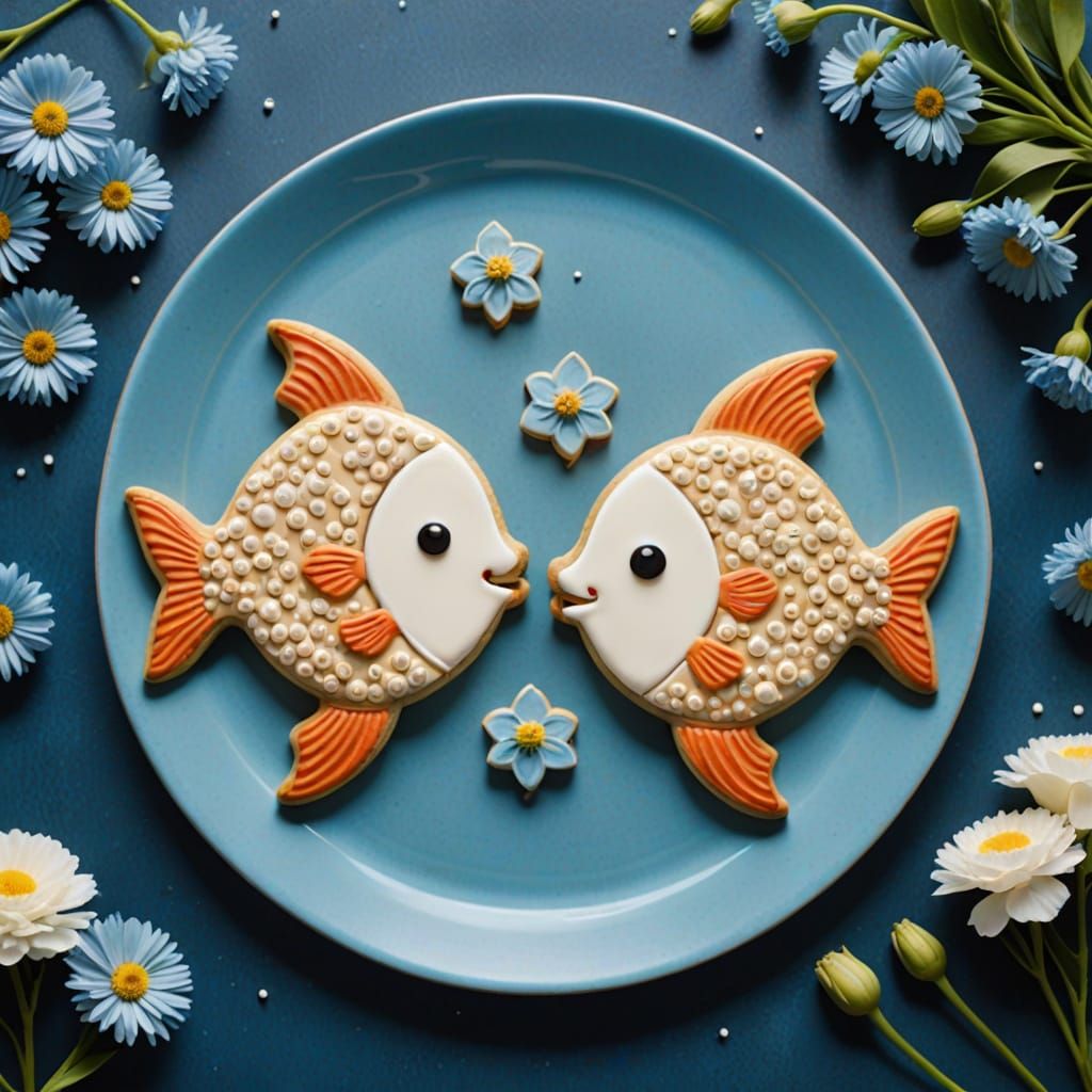 Fish Cookies - Cute Fish Cookies on a Blue Plate Setting