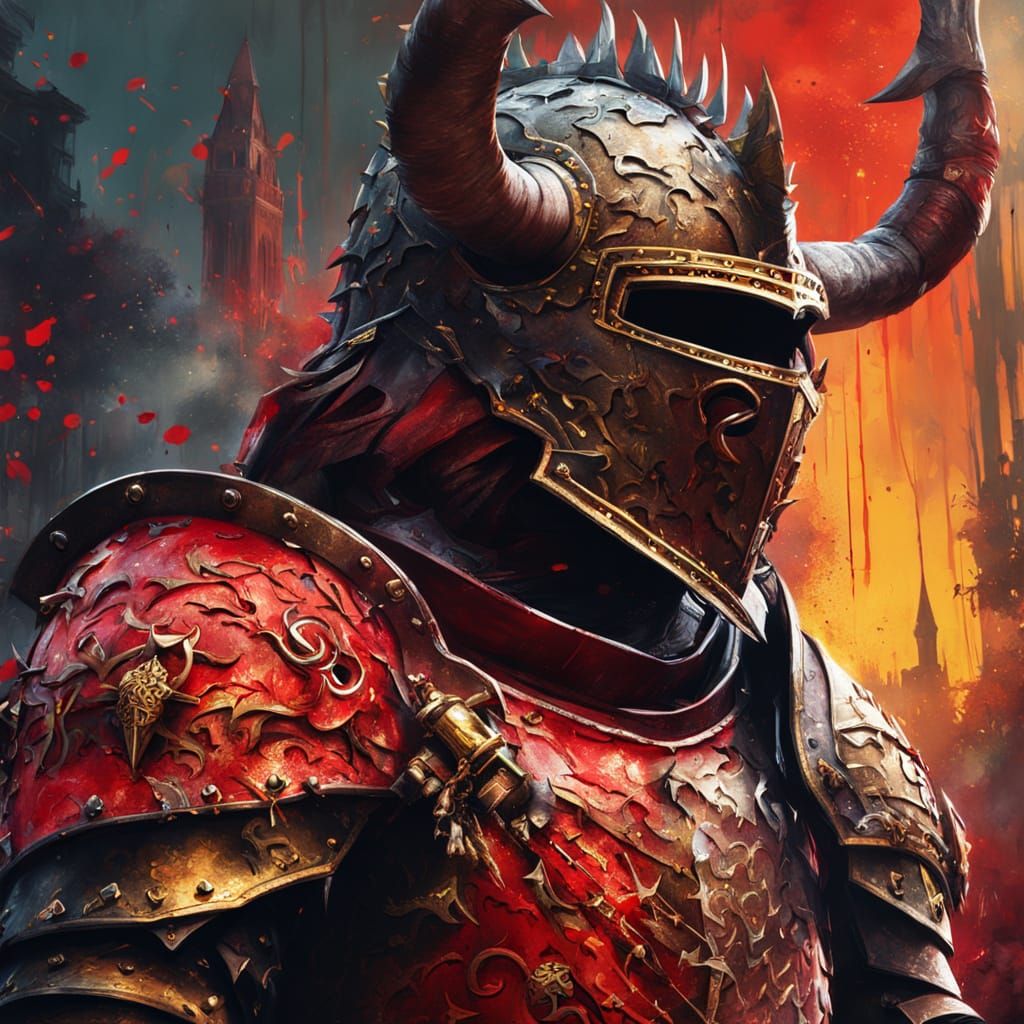 Red Armored Knight with Spiked Chain in Graffiti A... - AI Art