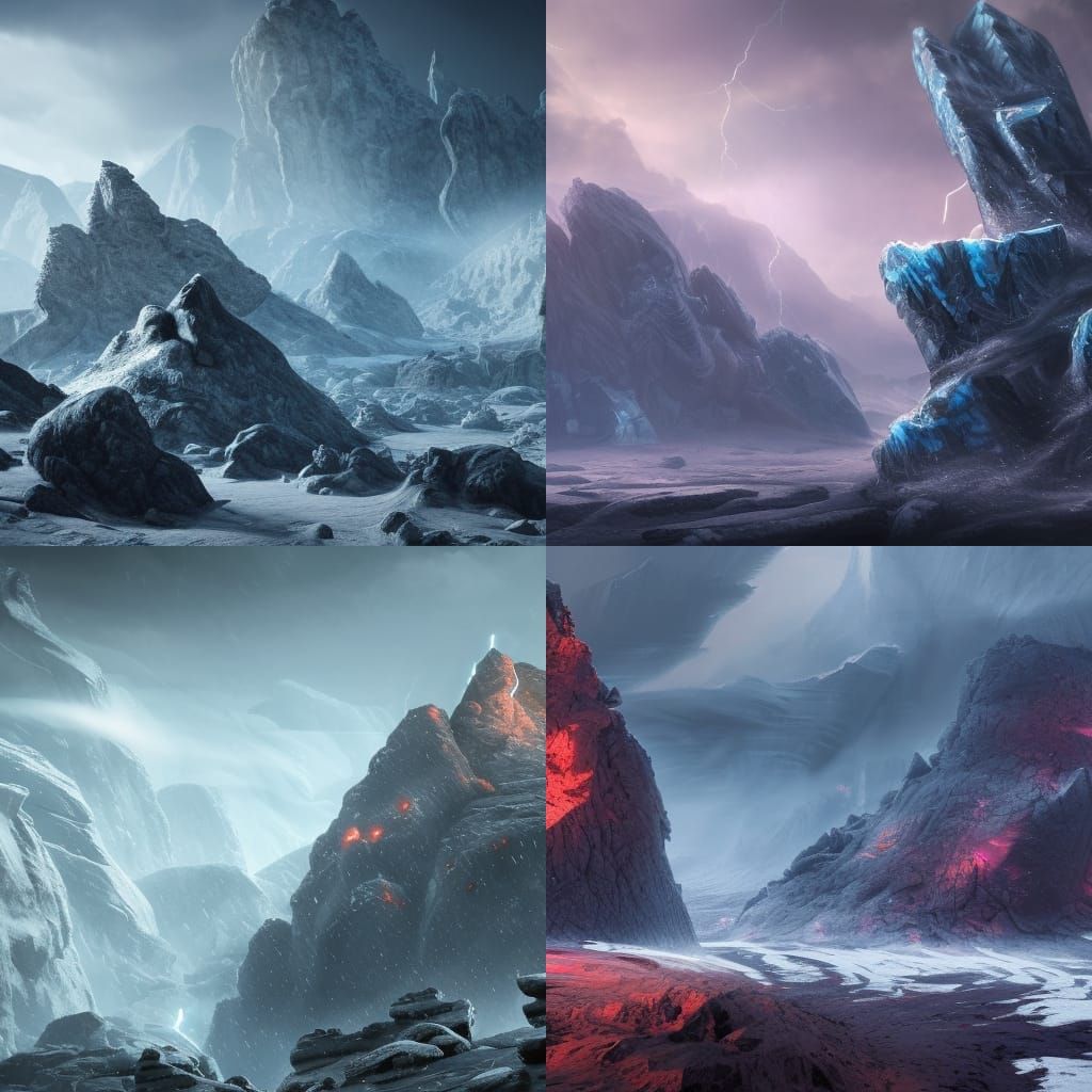 Arctic wasteland, jagged rock, lightning - AI Generated Artwork ...