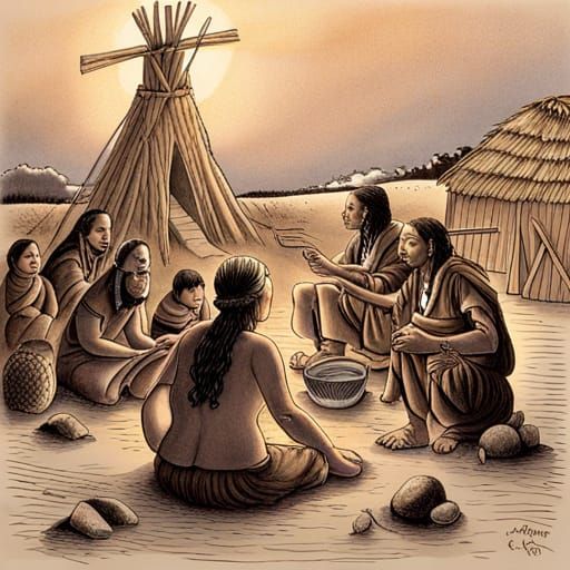 neolithic shaman woman tells epic stories around a massive bonfire ...