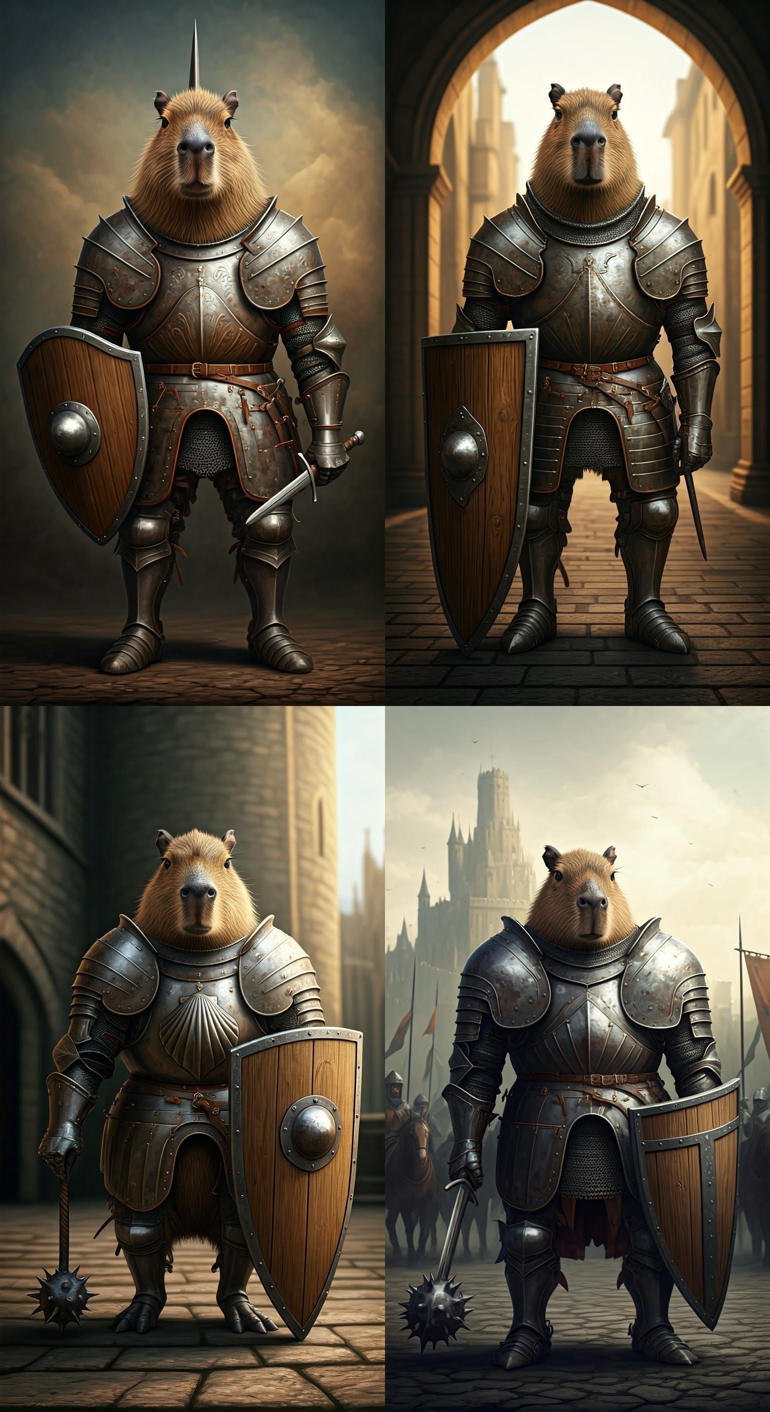 Medieval Capybara Knight in Weathered Armor - AI Art