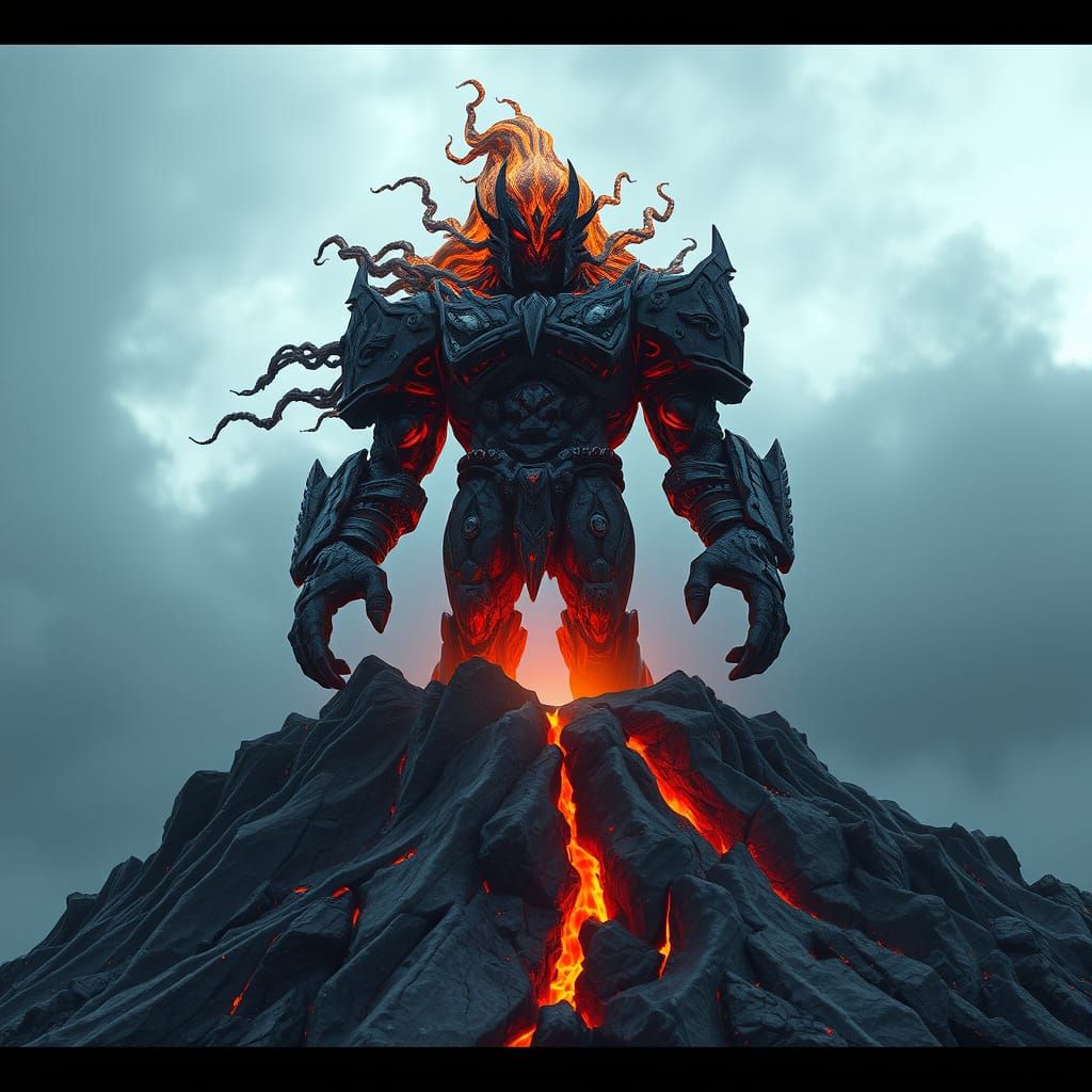 Terraformer: Rocky Supervillain on a Volcano - AI Art