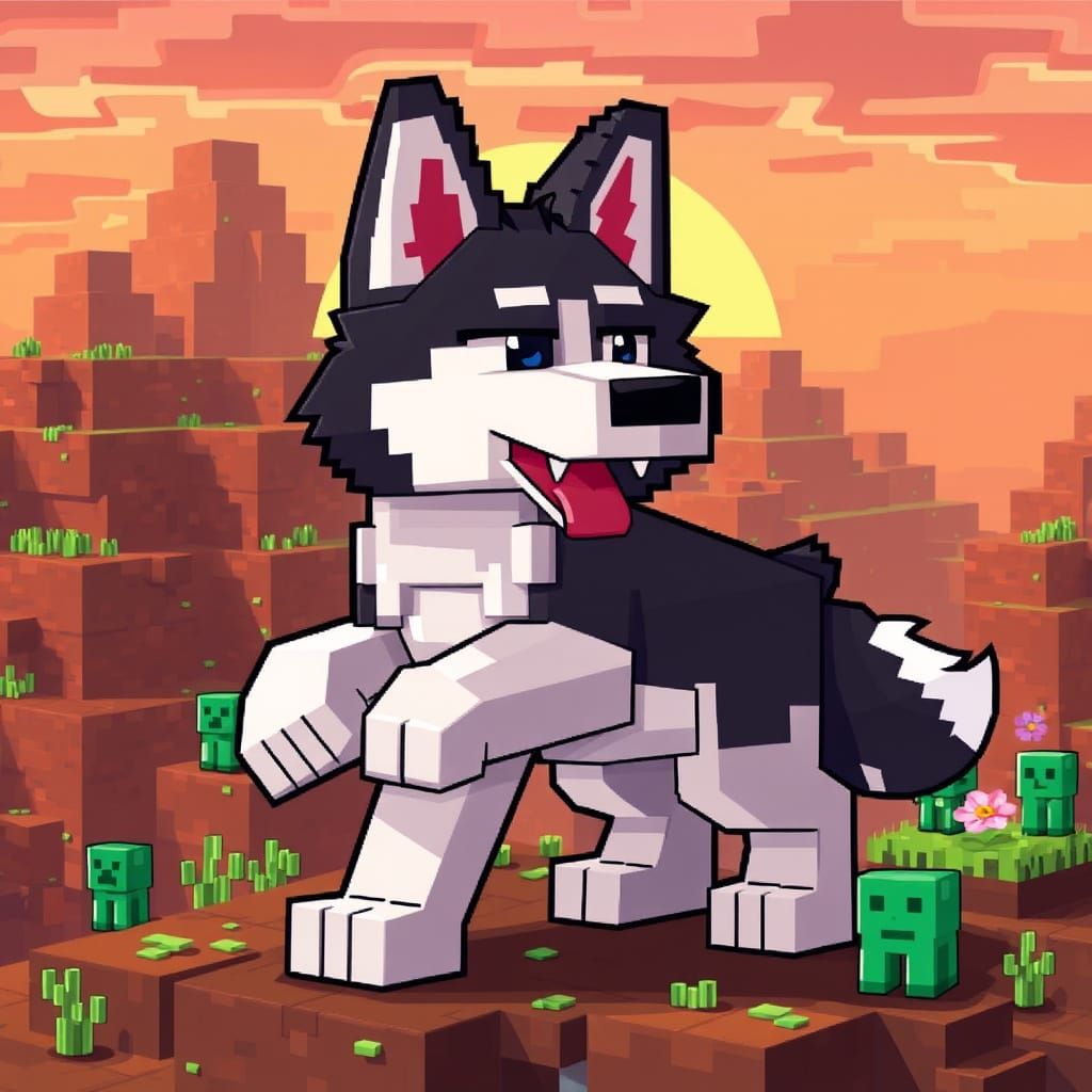 Minecraft husky character - Blocky, Pixelated Minecraft Hus...