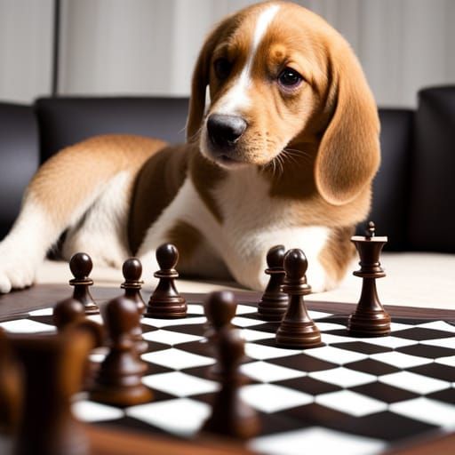 Puppy playing chess - AI Generated Artwork - NightCafe Creator