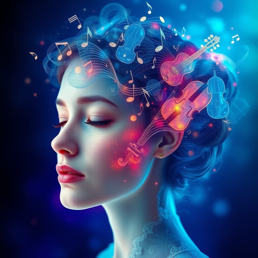 Ethereal Woman with a Symphony of Light in Her Min... - AI Art