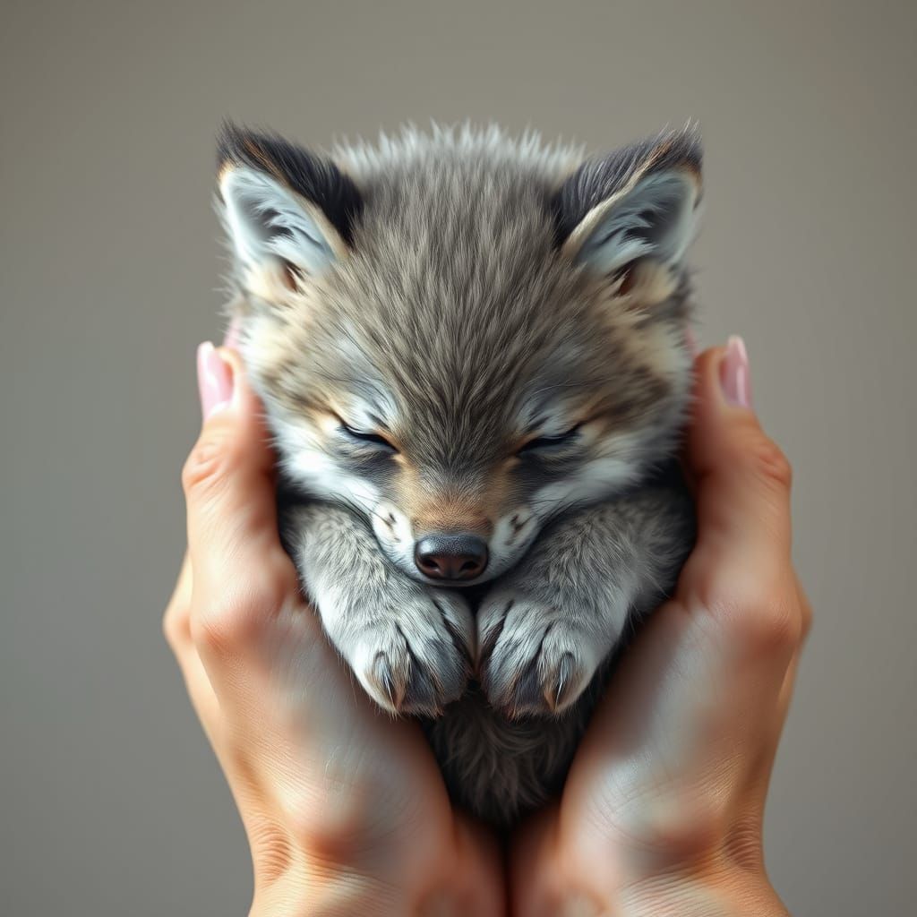 Baby Wolf - Tiny Wolf in Tender Embrace