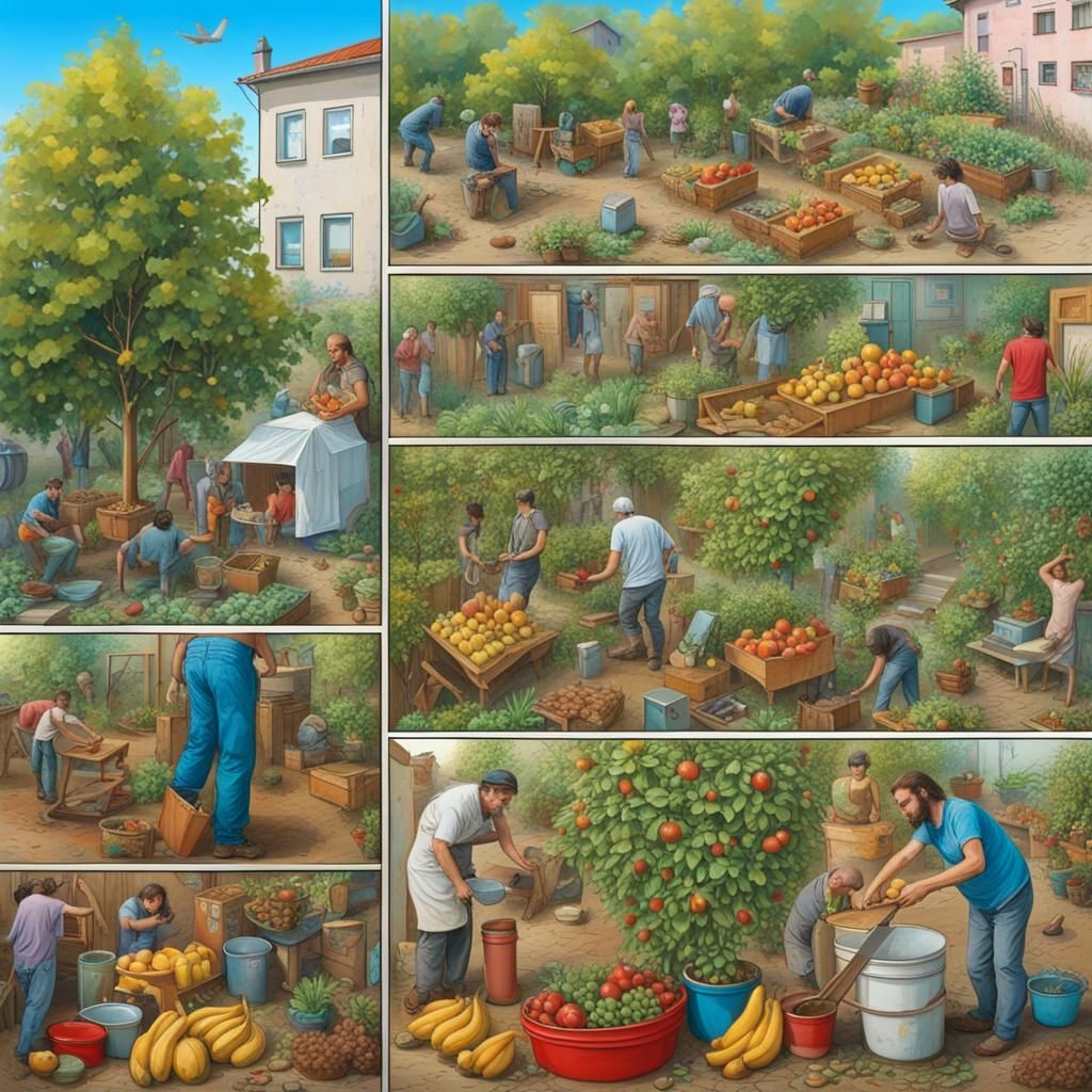 Fall harvest in the commune - AI Generated Artwork - NightCafe Creator