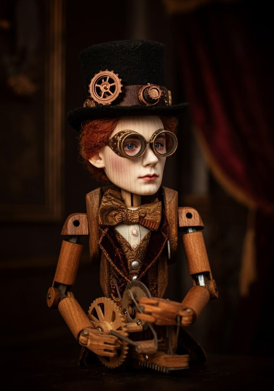 Figurative Wooden Crank-Driven Automata