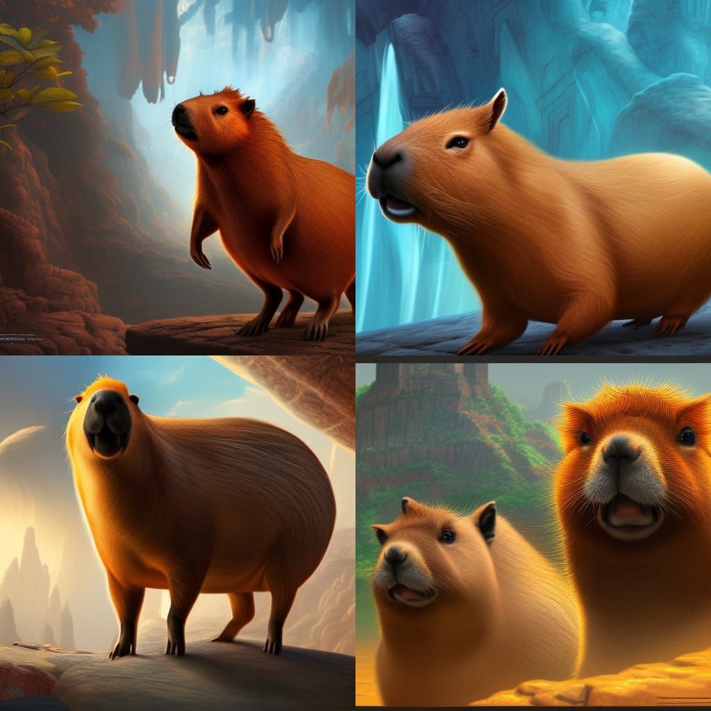 smart capybara - Fantastical Capybara Matte Painting in Deep...