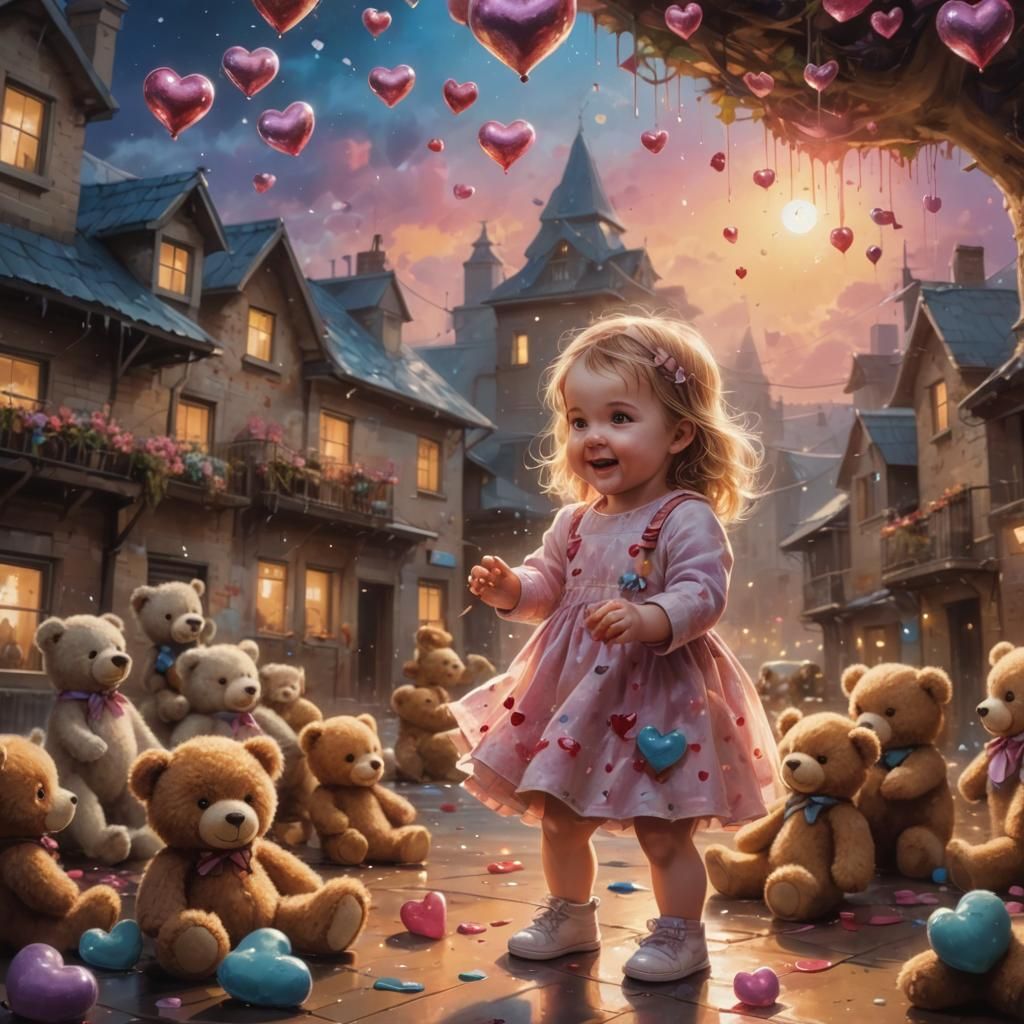 A Beautiful, Adorable, Happy, Baby Girl's Playing, With Cute Teddy ...