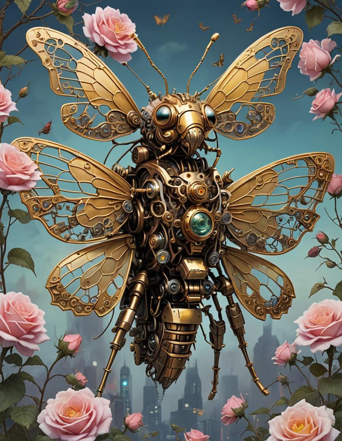 adeventures artwork of a (steampunk robot moth with fluffy antennae ...