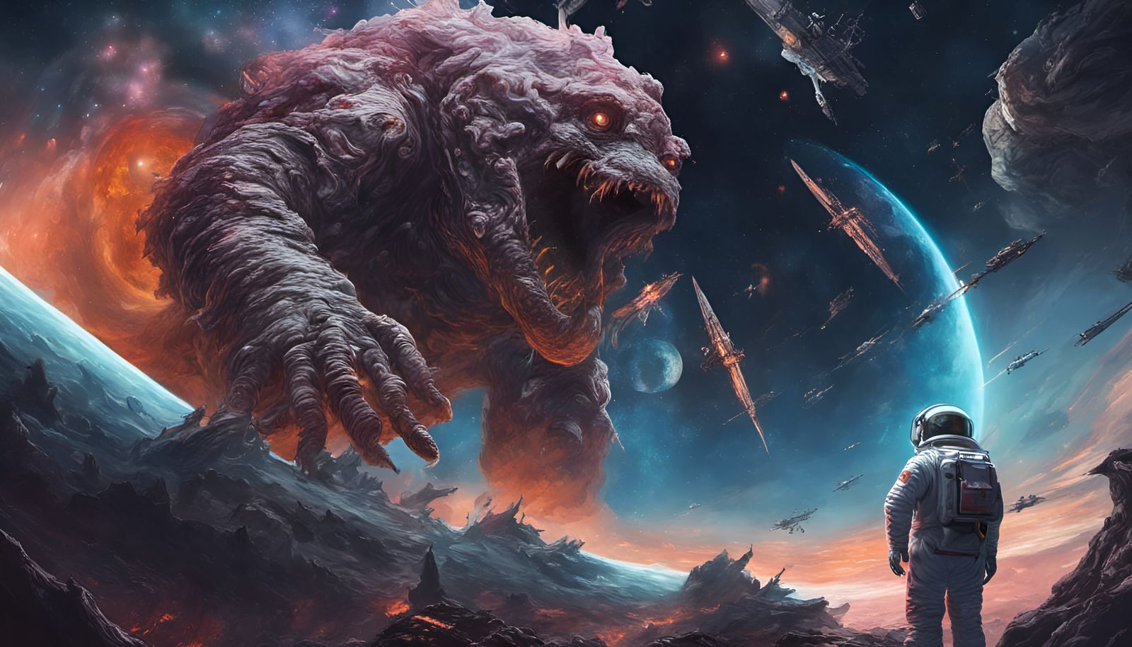 Astronauts encounter space monster - AI Generated Artwork - NightCafe ...