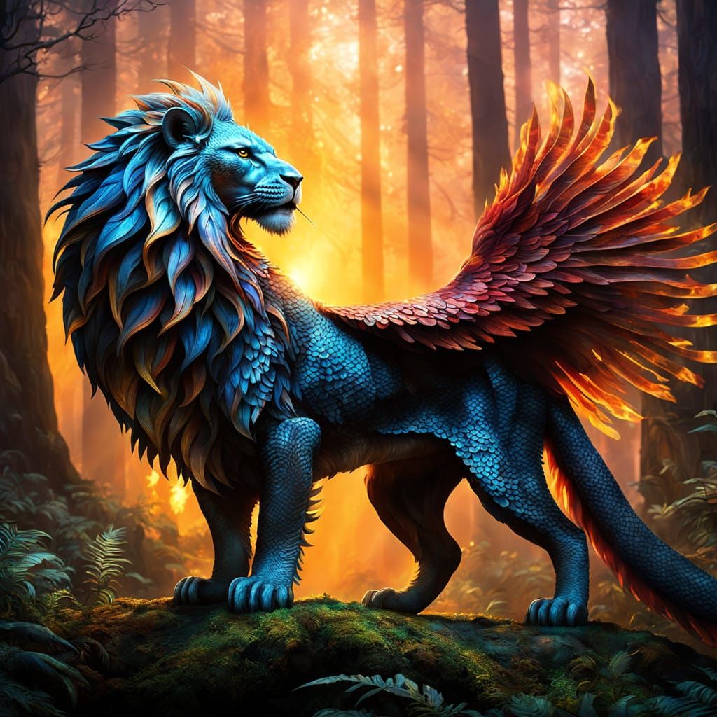 A majestic chimera combining the powerful features of a lion, the ...