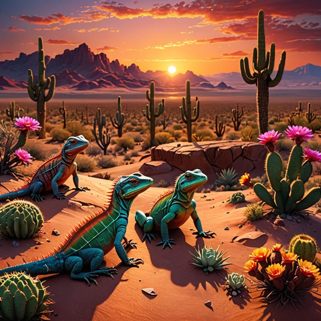 Desert Glow: A Family of Lizards - AI Generated Artwork - NightCafe Creator