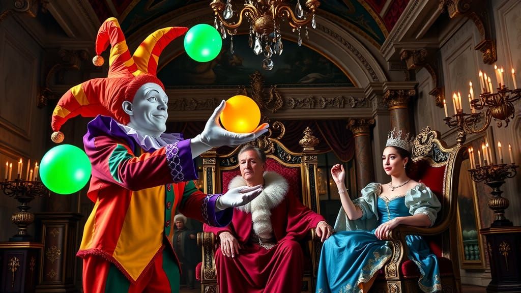 Jester Performs Acrobatic Juggling Act in Grand Re... - AI Art