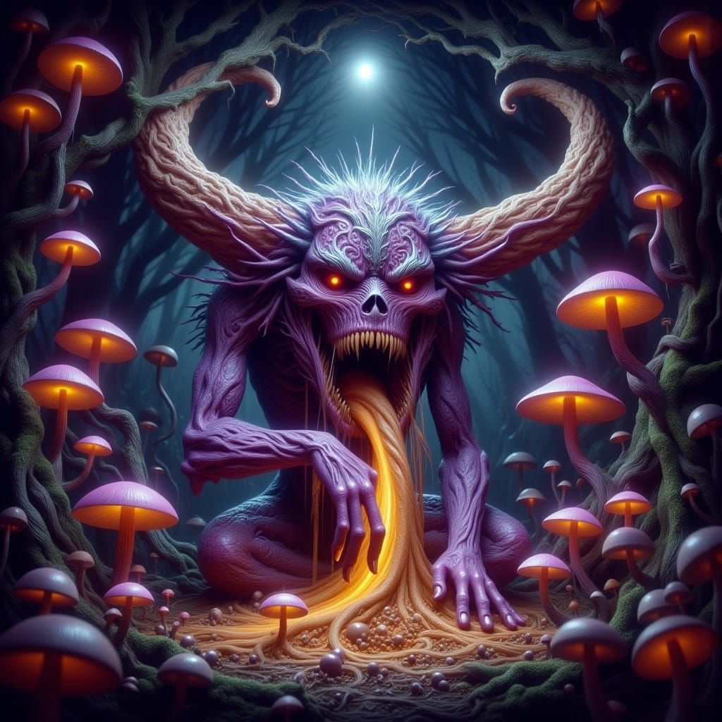 Dark Fantasy Yokai Consumes Putrid Matter in a Hau... - AI Art