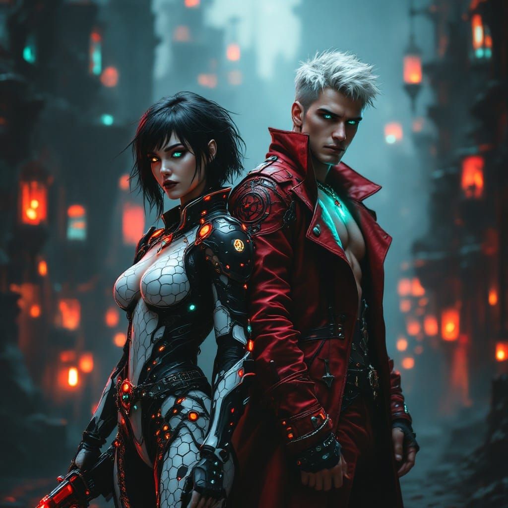 Gothic Demon Hunters Stand Tall in Hell's Cityscap... - AI Art