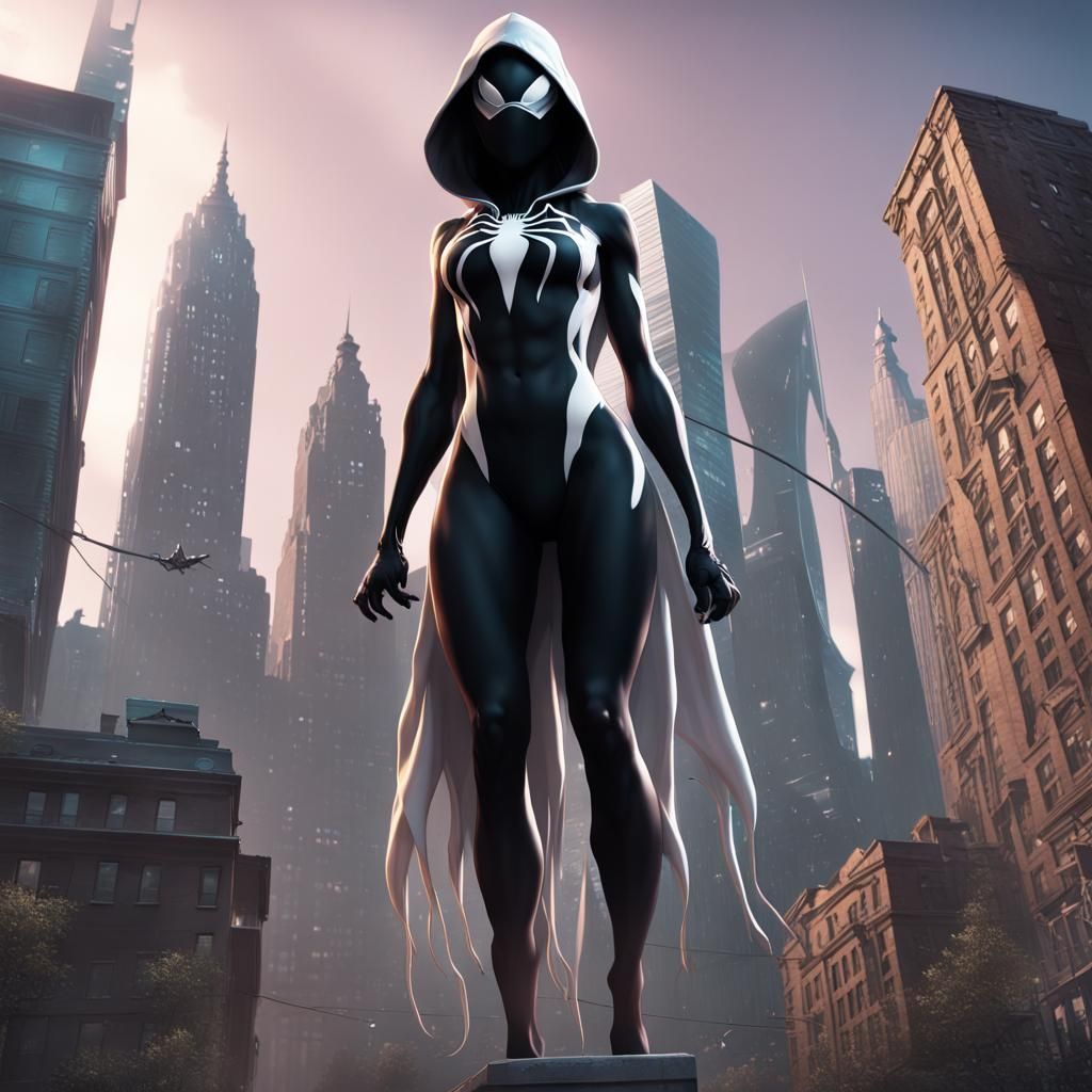 Spider-Gwen Venom Symbiote, with hood and mask, depicted as a colossal ...