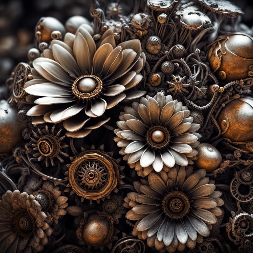 Mechanical Botanical Beauty: Metal Flowers - AI Generated Artwork ...
