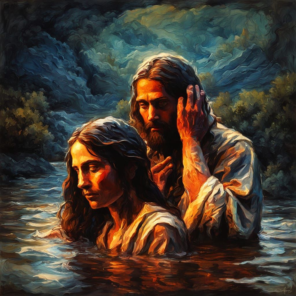Jesus baptizing woman in the water
