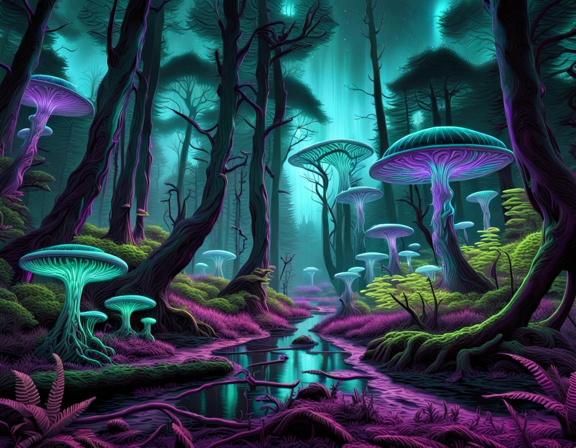 Bioluminescent Alien Forest - AI Generated Artwork - NightCafe Creator