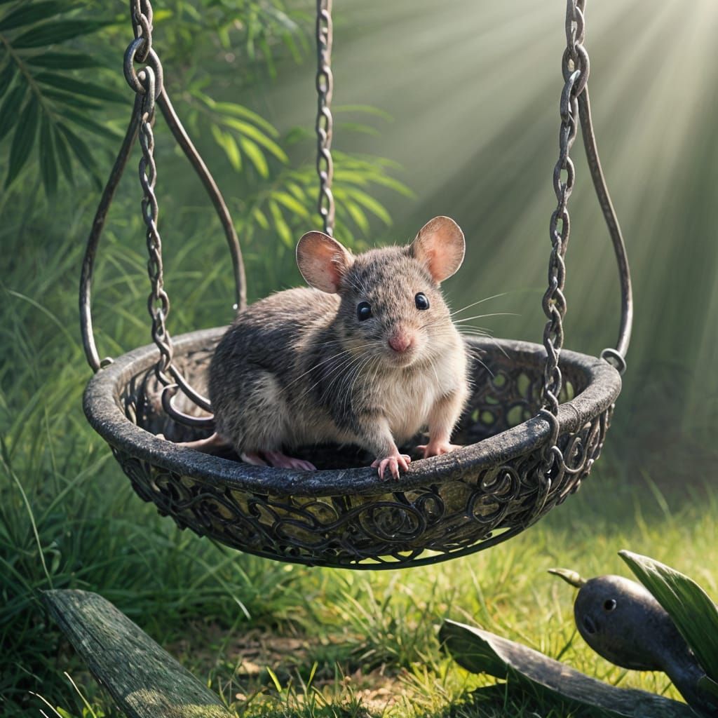 mouse on a swing - Hyperrealistic Small Mouse Perched on a S...