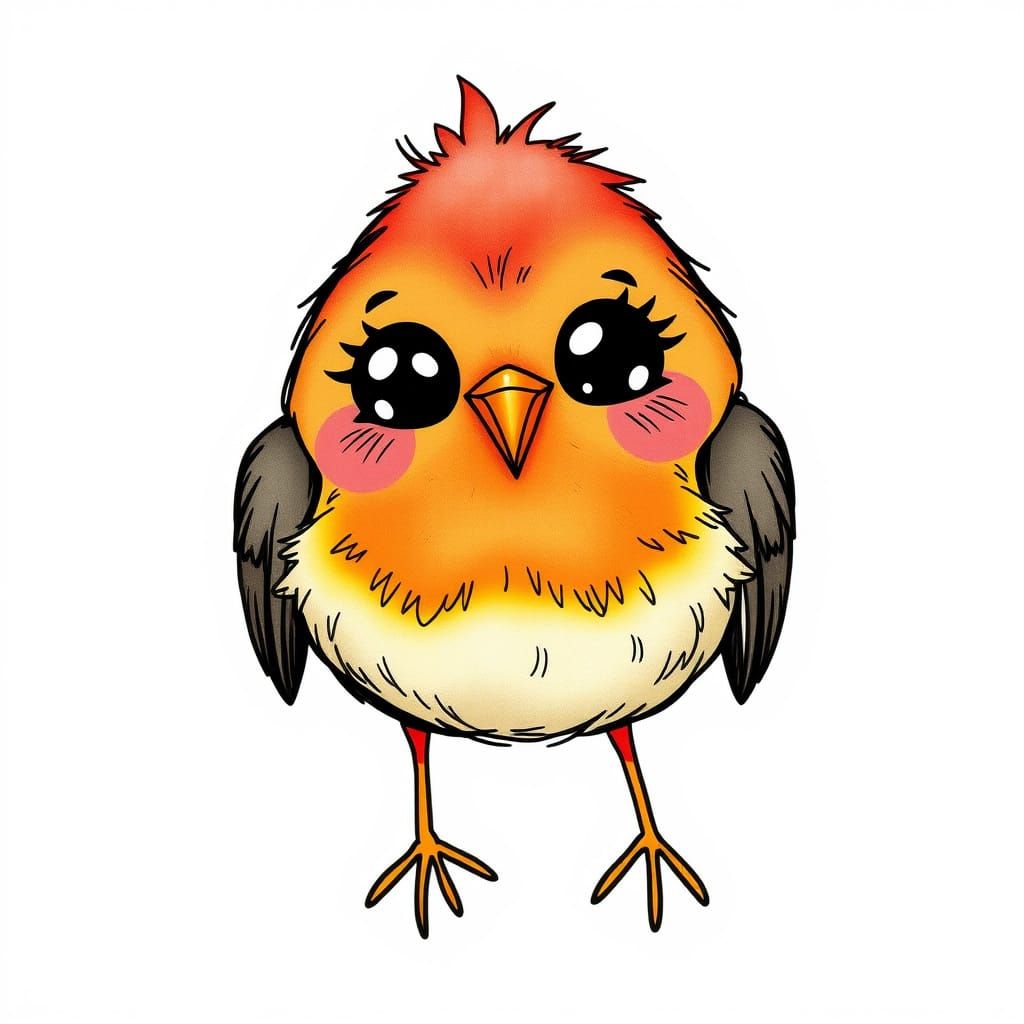 Cute Colorful Robin Doodle in Happy Smiling Eyes S... - AI Art