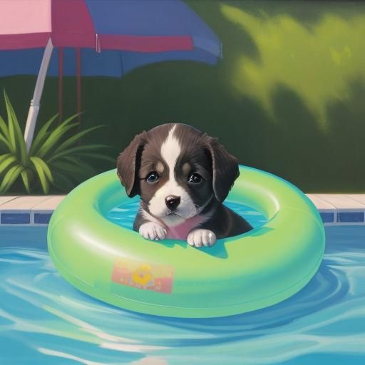 cute puppy in a pool float - AI Generated Artwork - NightCafe Creator