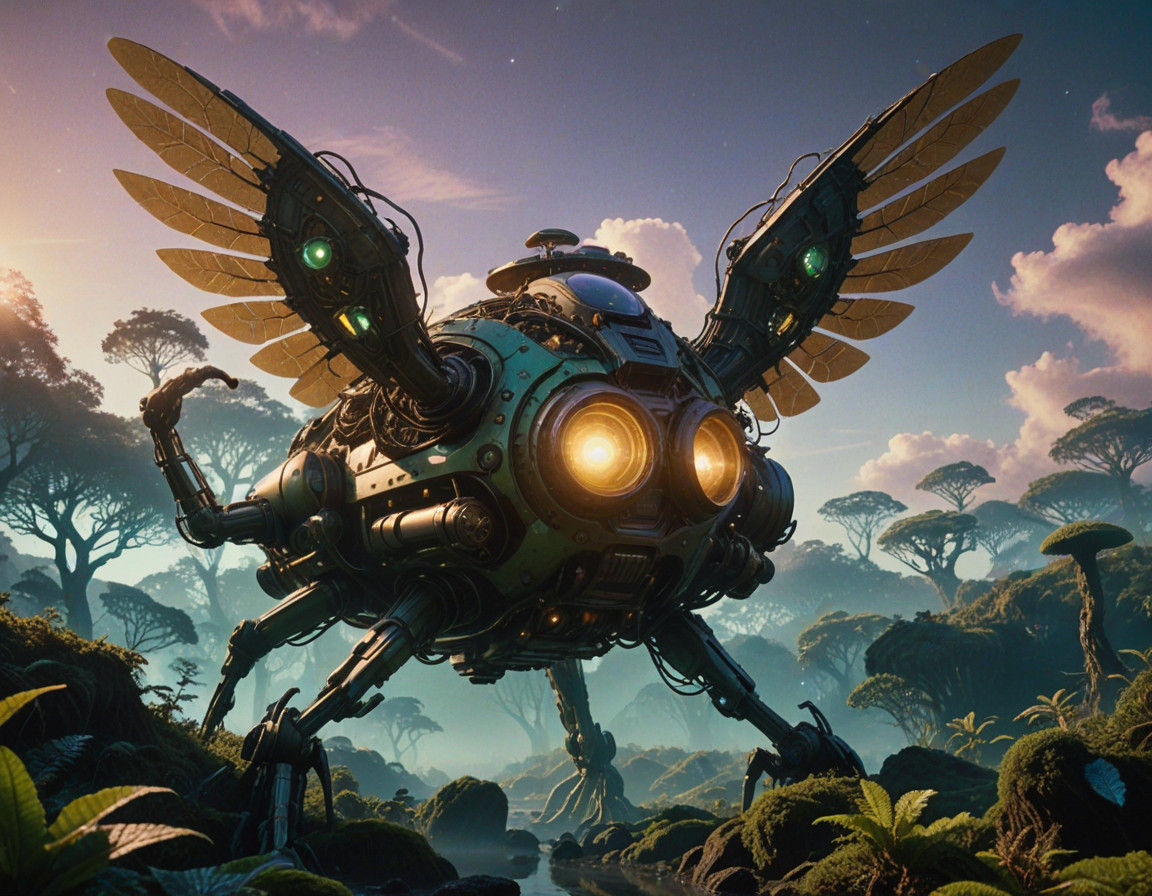 Insect ranger AlphaX2 - Mechanical Silhouette Amidst Lush, B...