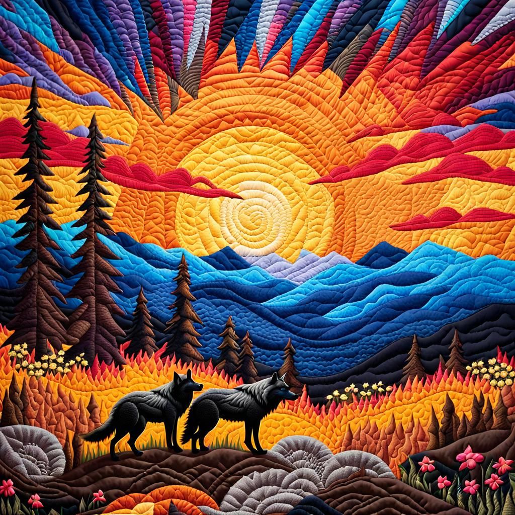 Quilted Wolf Scene - AI Generated Artwork - NightCafe Creator