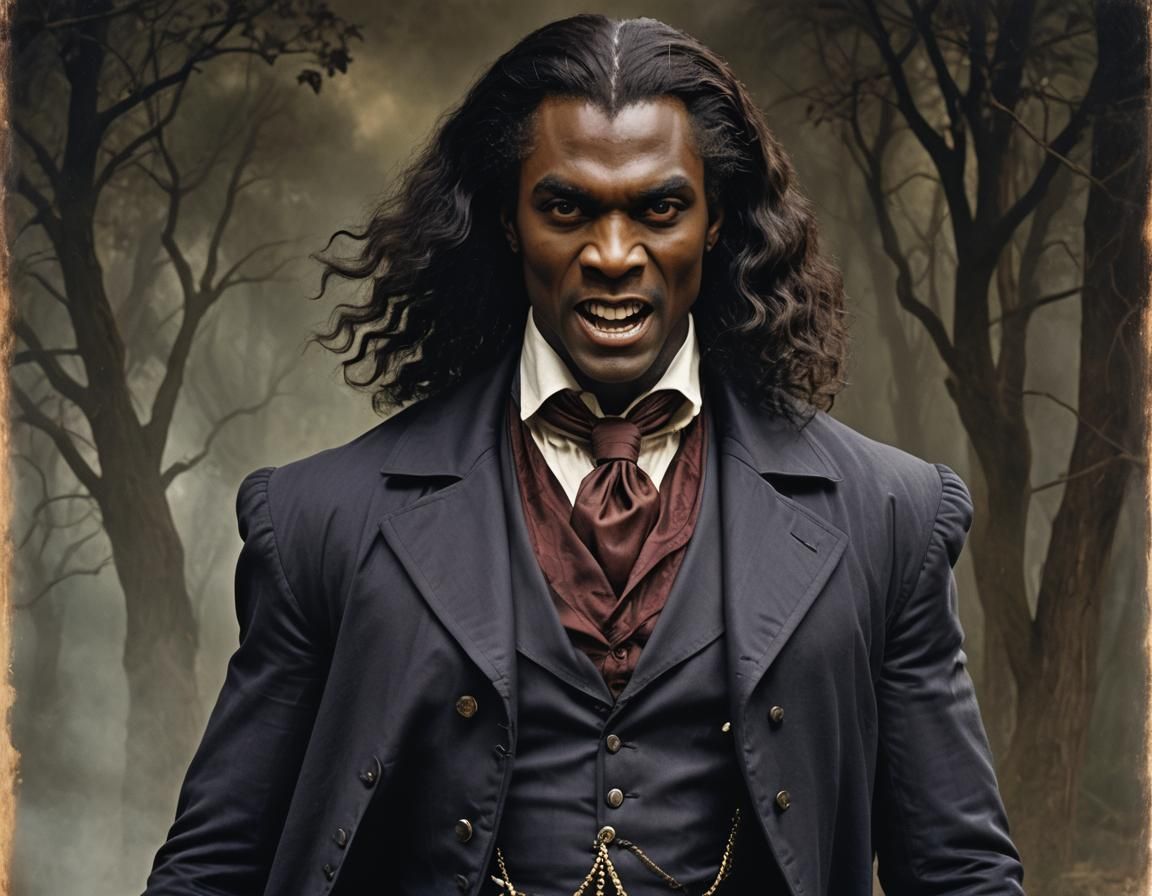 action pose, horror medium shot, an african-american vampire from ...
