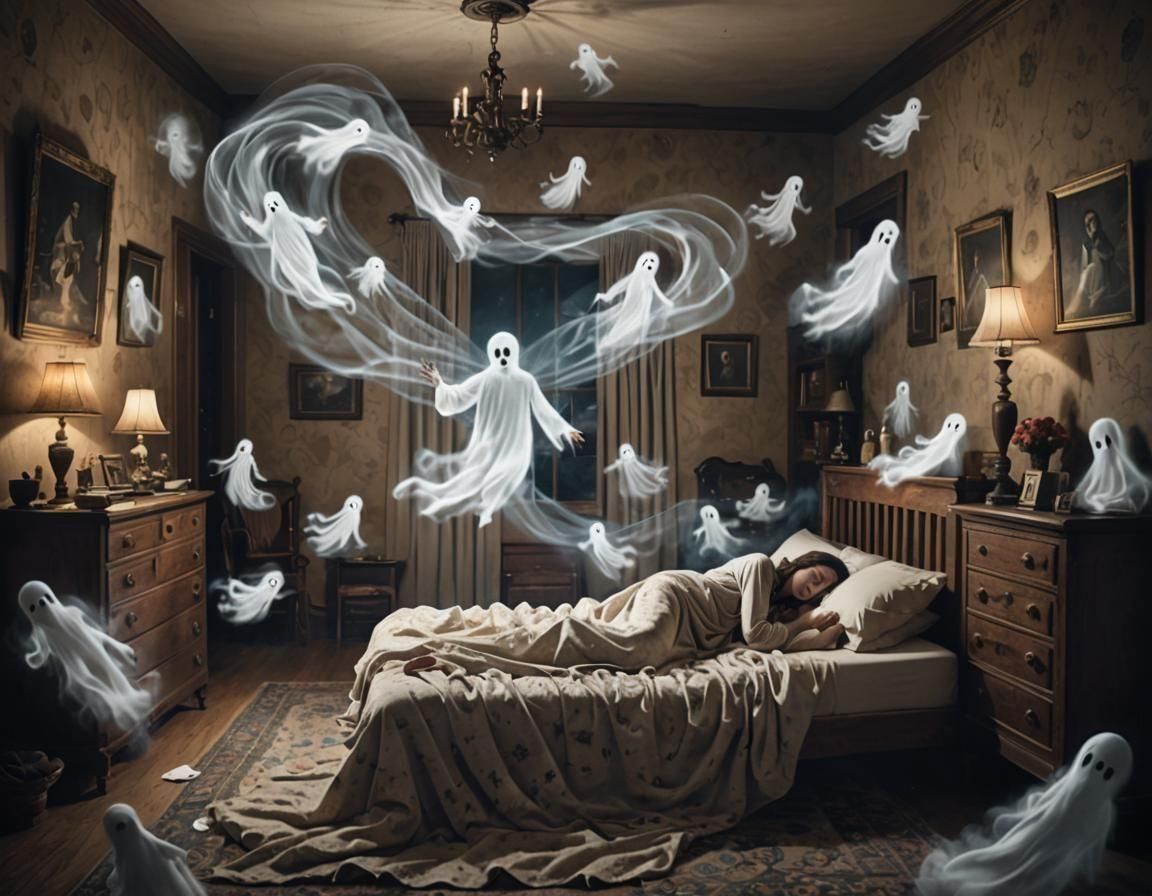 A person is fast asleep on a soft bed, wild ghosts and apparitions ...