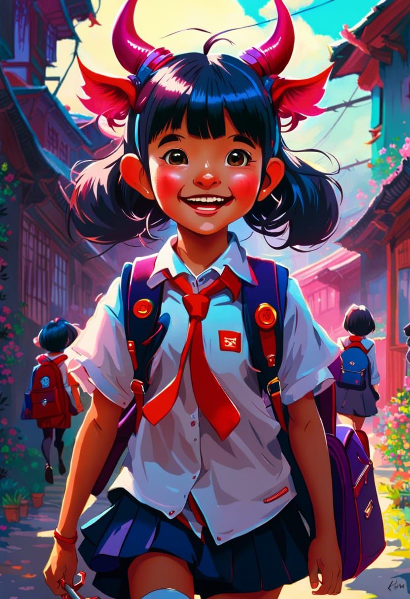 Hellena's first school day - AI Generated Artwork - NightCafe Creator