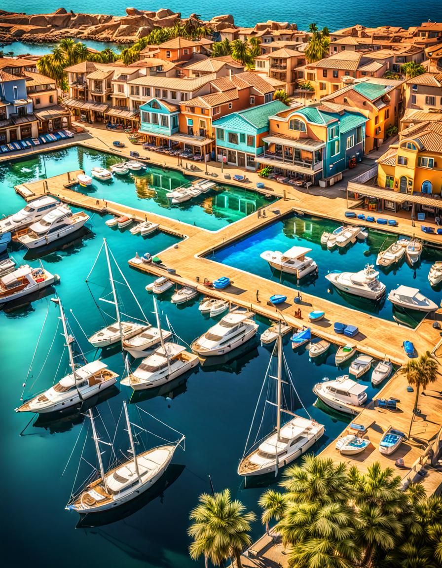 The picturesque marina by the sea photorealistic detailed complex HDR ...