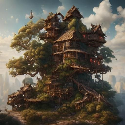 an epic saakura treehouse - AI Generated Artwork - NightCafe Creator