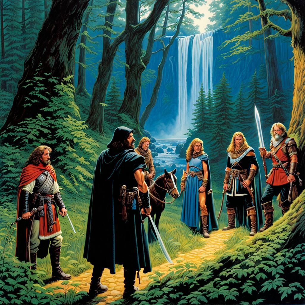 a classic adventuring party, art of Larry Elmore - AI Generated Artwork - NightCafe Creator