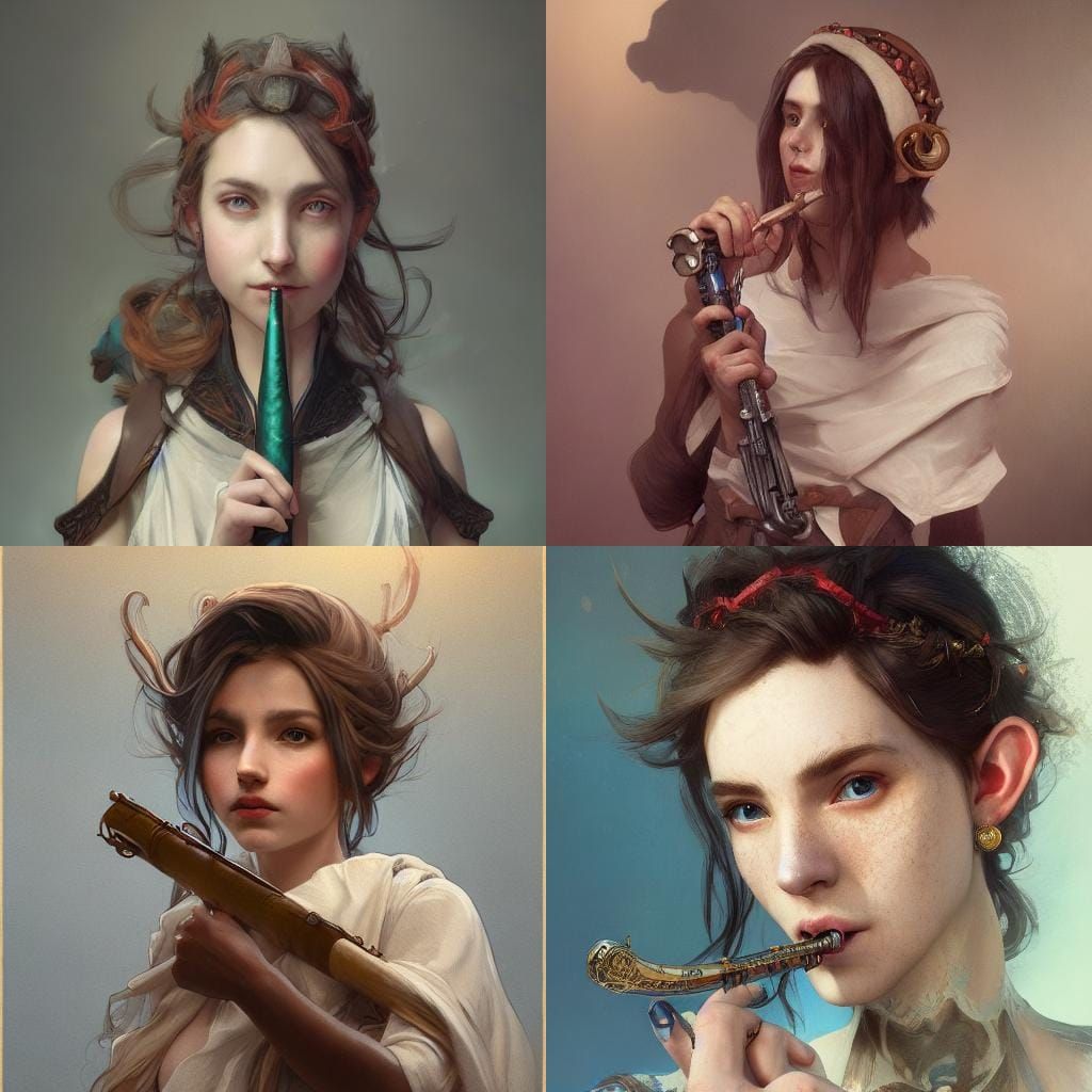 non-binary, elf, bard, brown hair in a messy bun, brown eyes, holding a ...