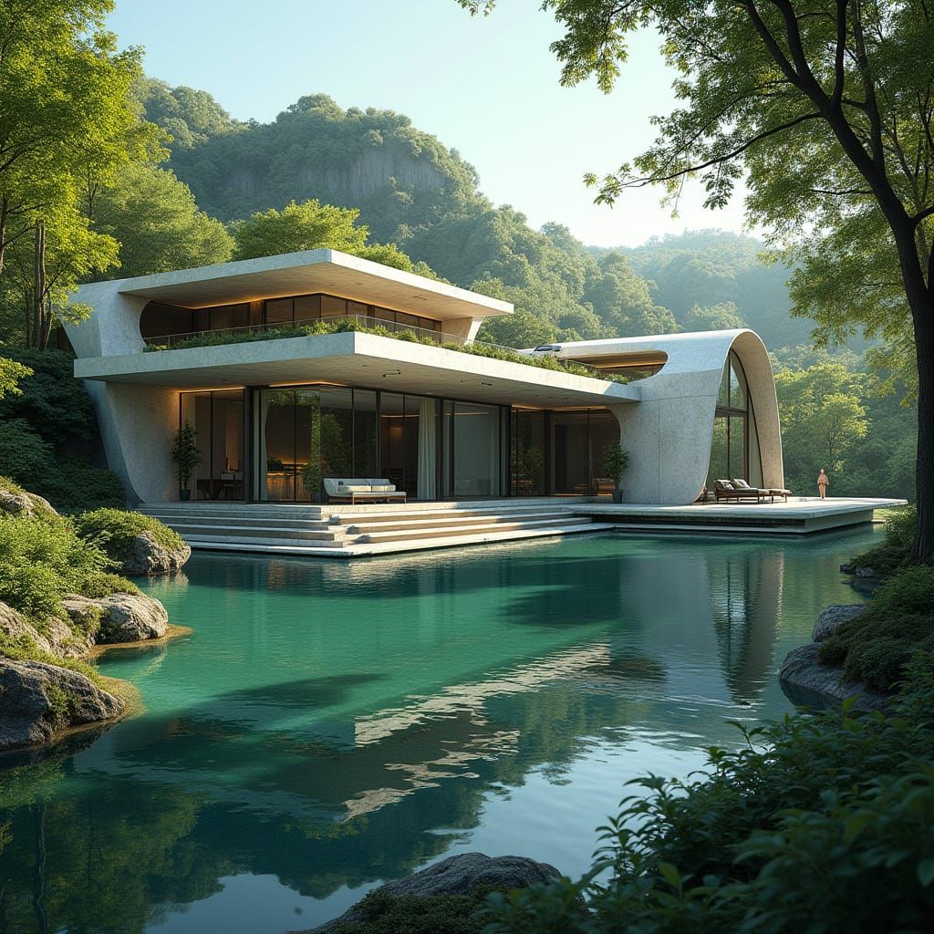 Remote mansion - Sleek, Modern Estate Blends into Lush Fores...